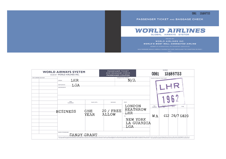 1960’S AIRLINE TICKET FOR GLENFIDDICH COMMERCIAL - Toby Stevens